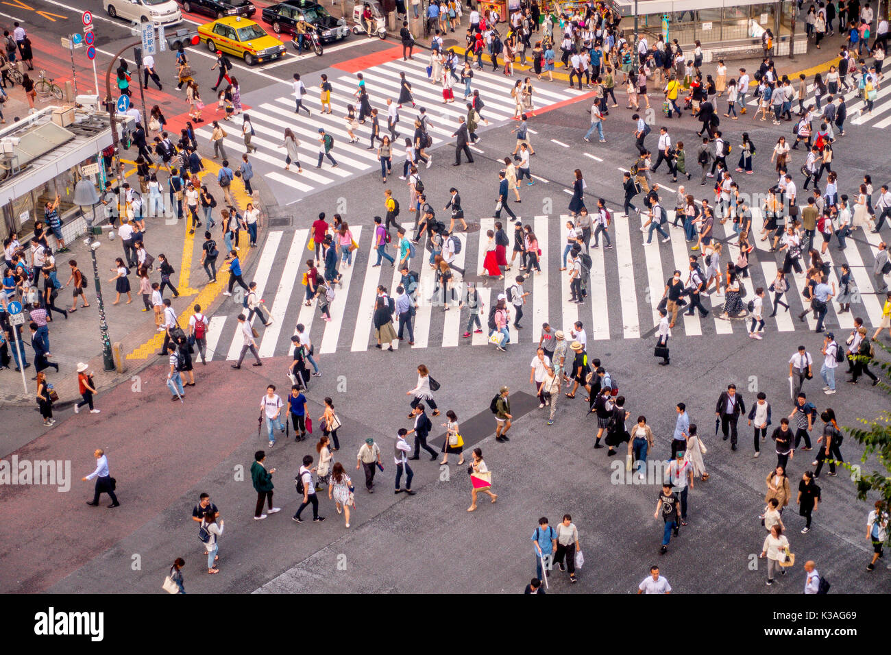 TOKYO, JAPAN JUNE 28 - 2017: Top view of crowd of people crossing in ...