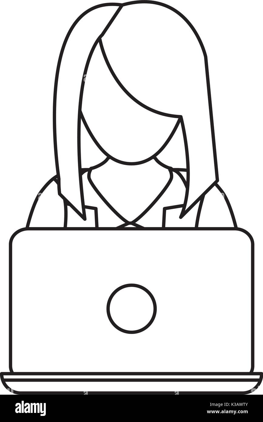 Cheerful woman laptop computer Black and White Stock Photos & Images ...