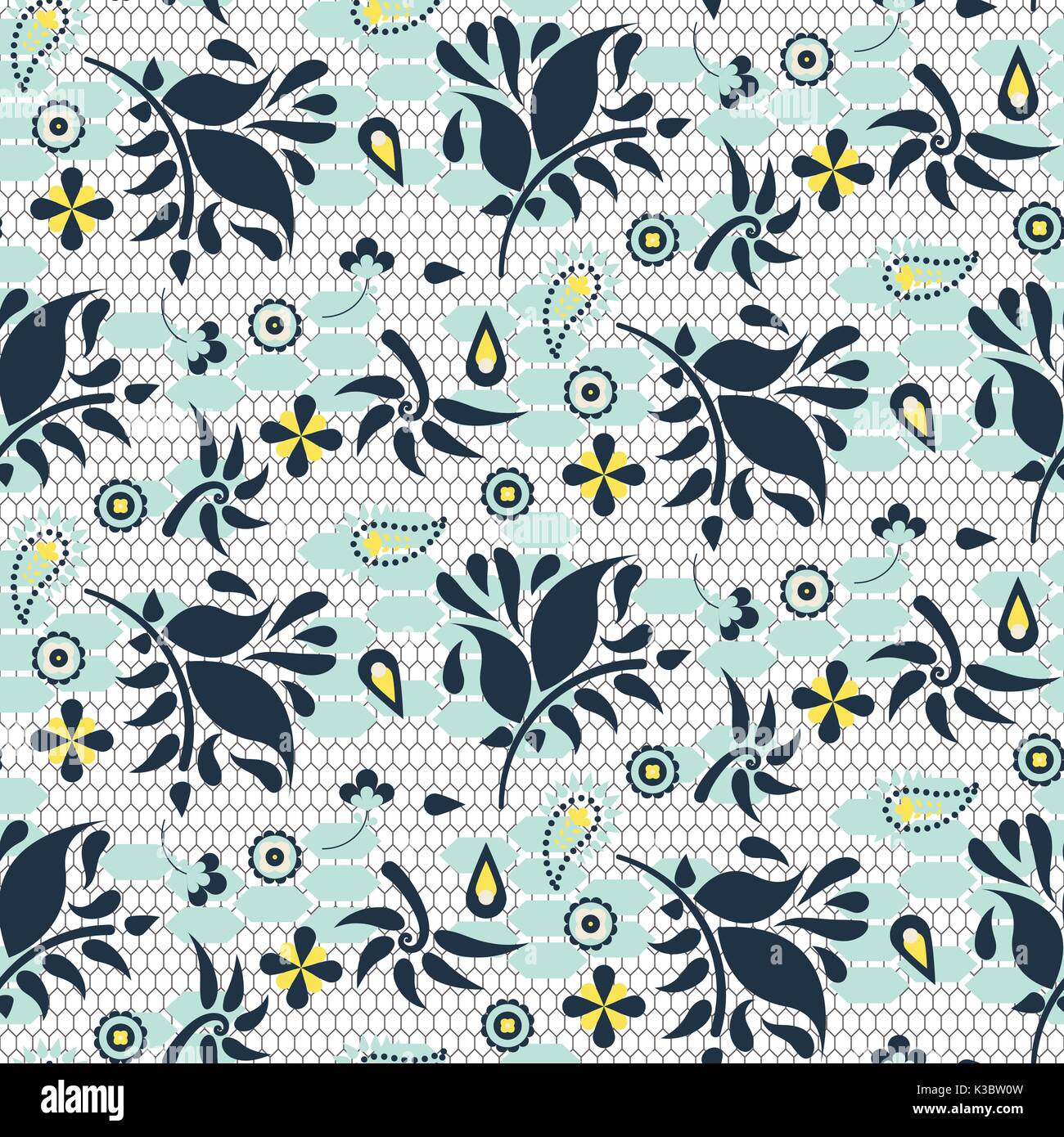 Floral lace blue mesh vector seamless pattern Stock Vector Image & Art ...