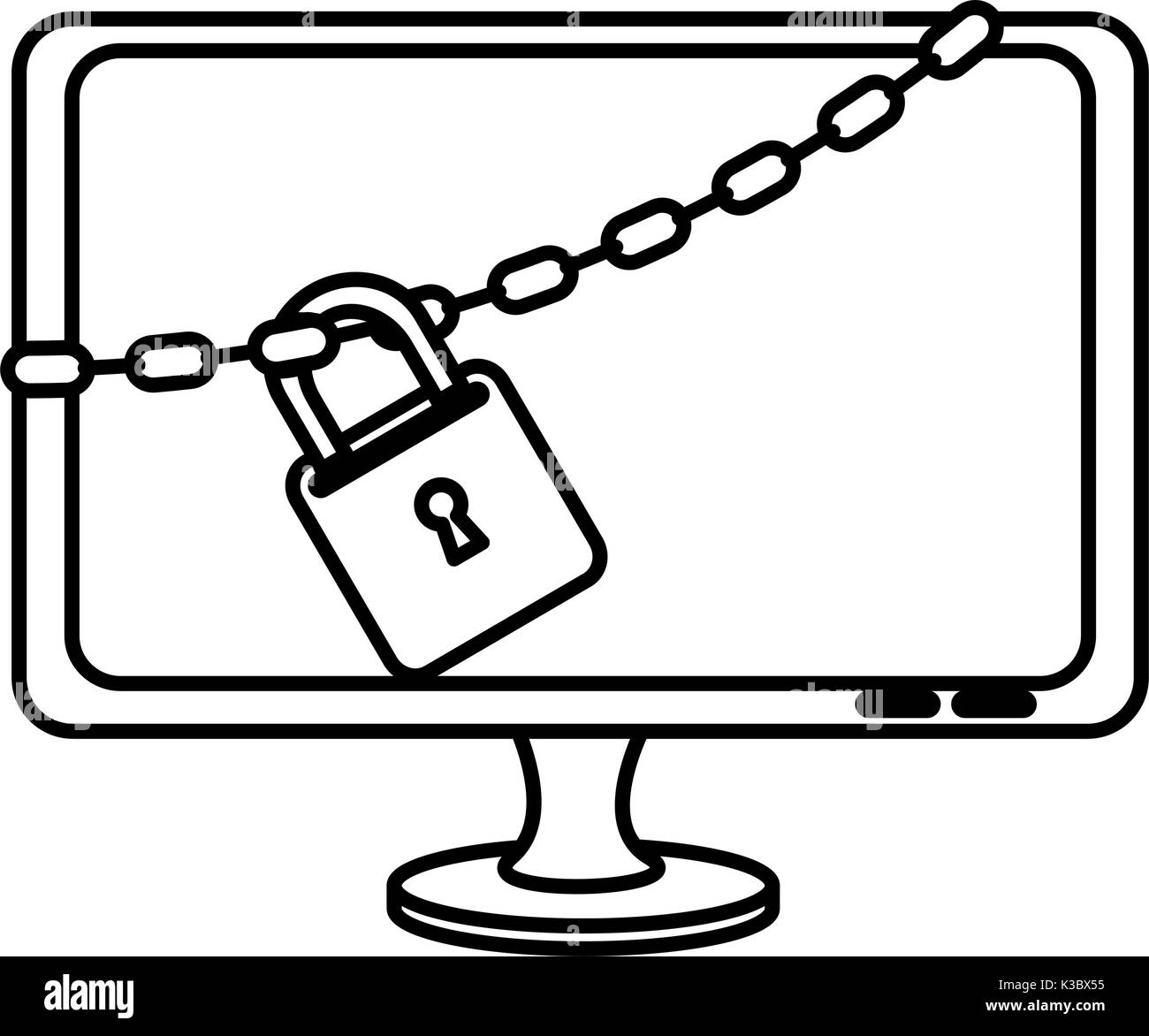 monitor computer with chain and padlock vector illustration design ...