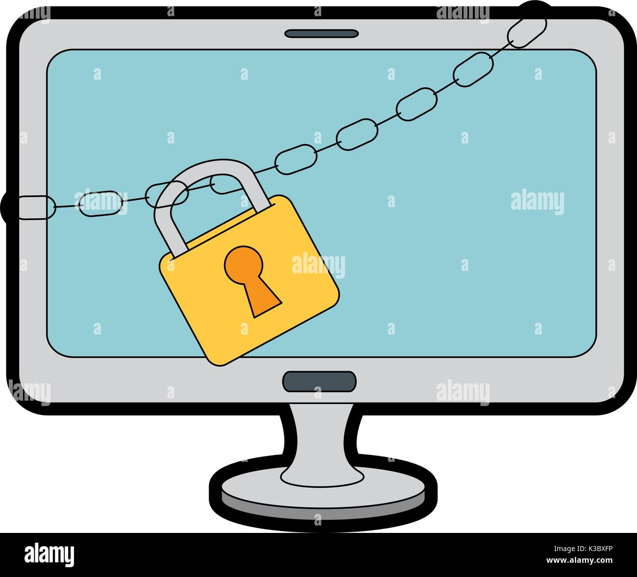 monitor computer with chain and padlock vector illustration design ...