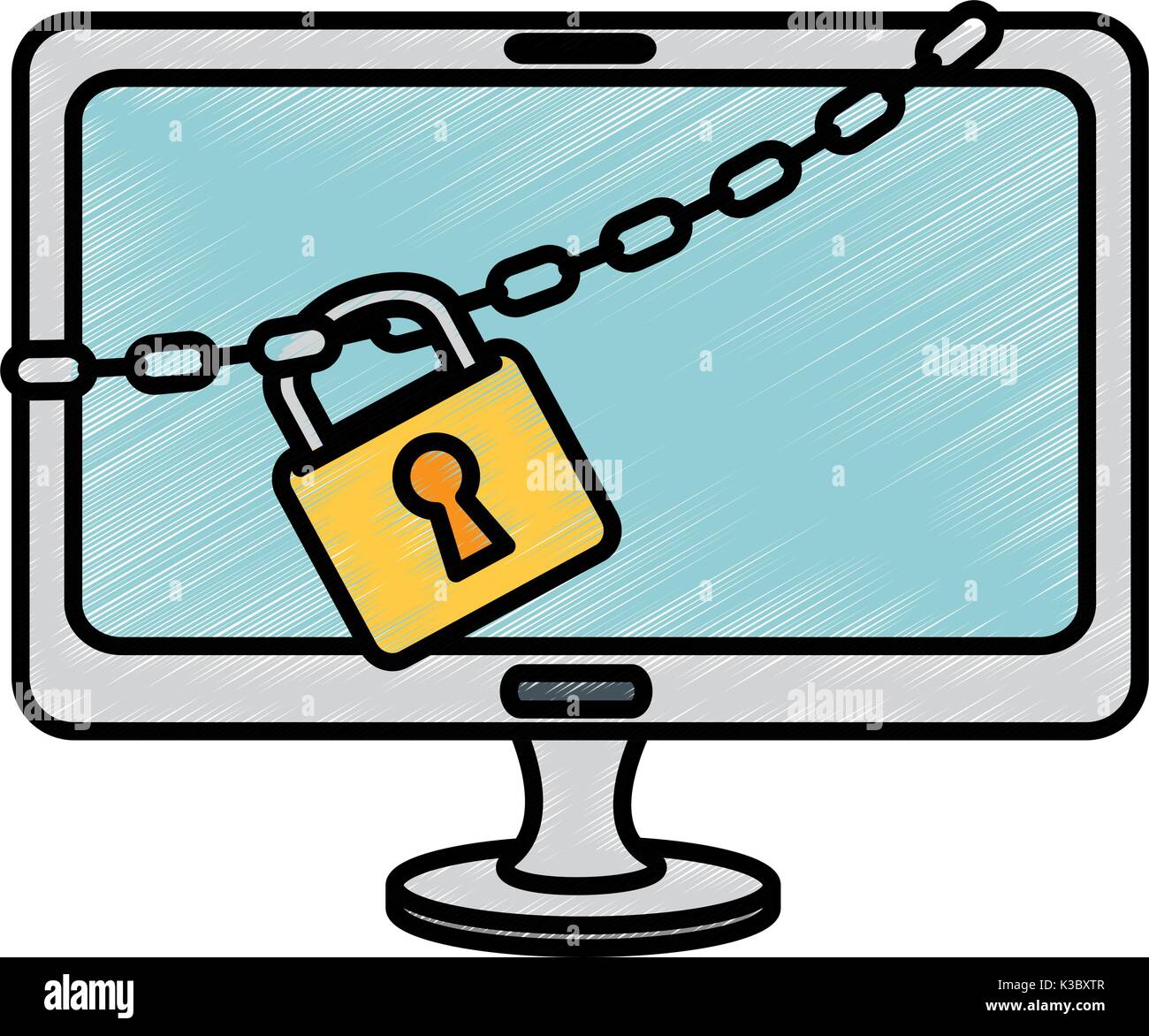 monitor computer with chain and padlock vector illustration design ...