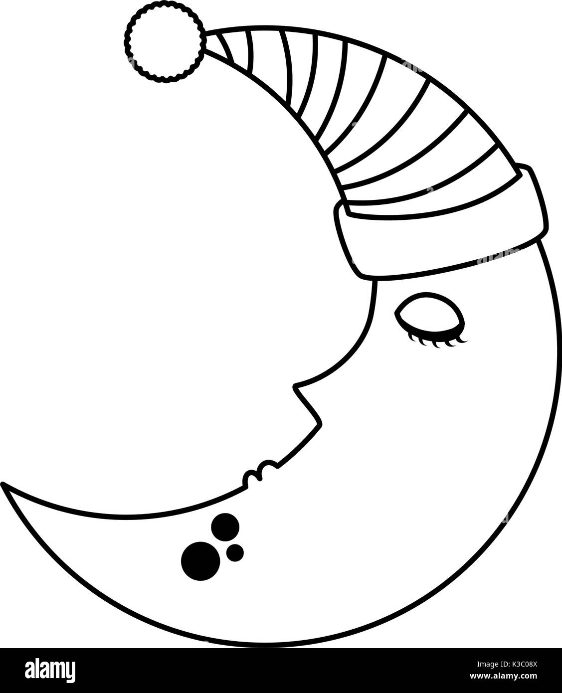 moon with sleeping cap kawaii character Stock Vector Image & Art - Alamy