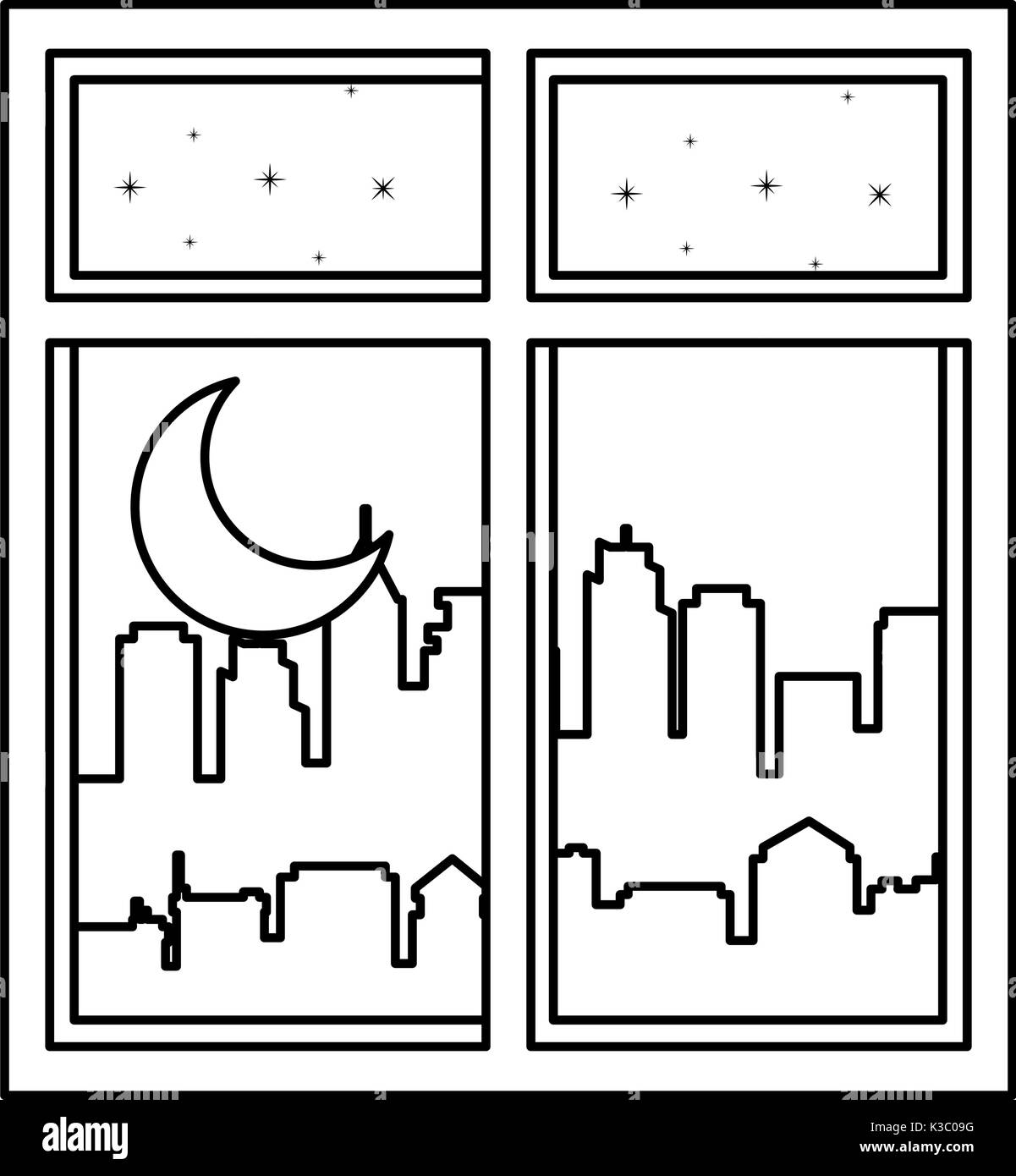 windows with night scene Stock Vector Image & Art - Alamy