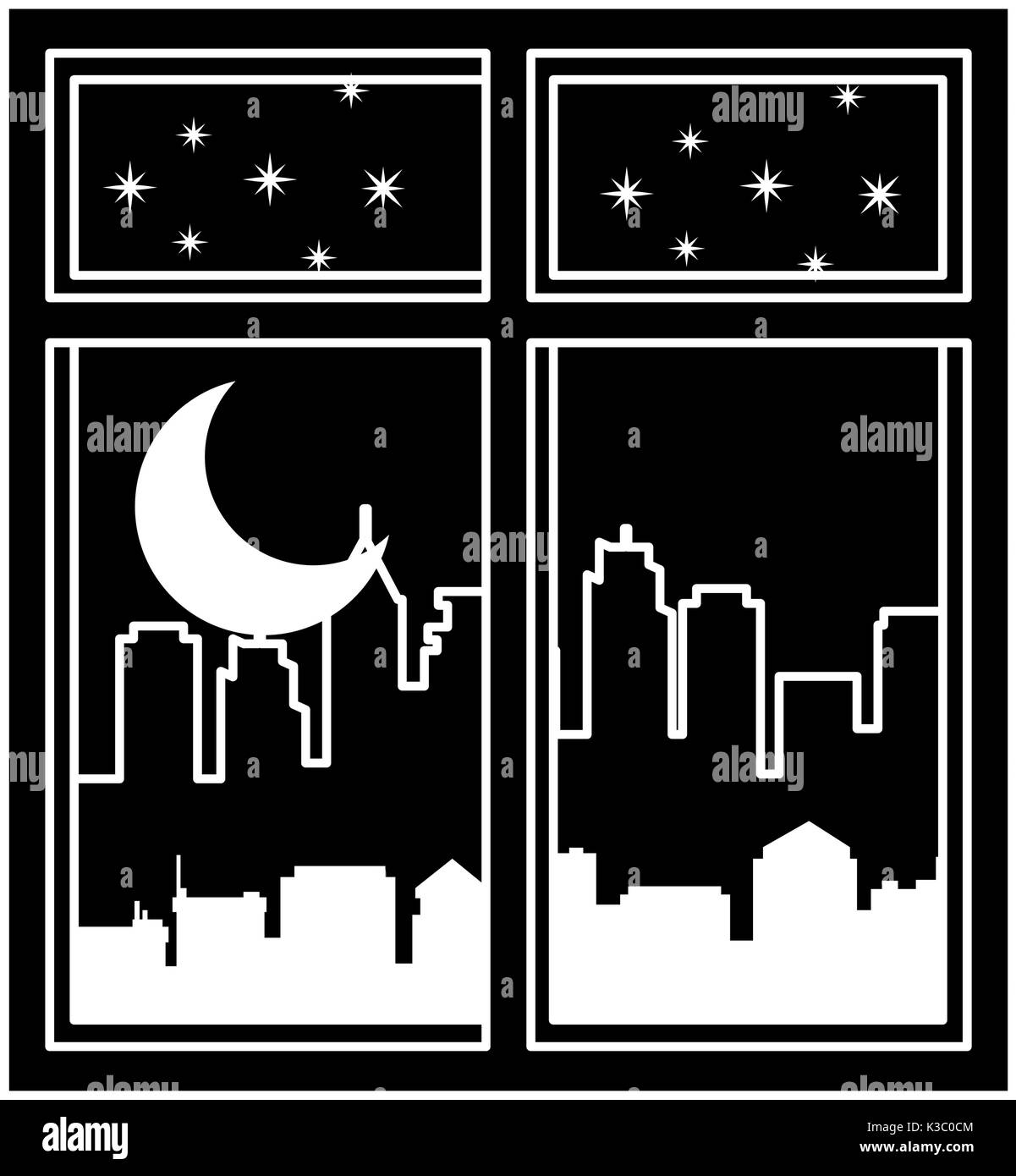 windows with night scene Stock Vector Image & Art - Alamy