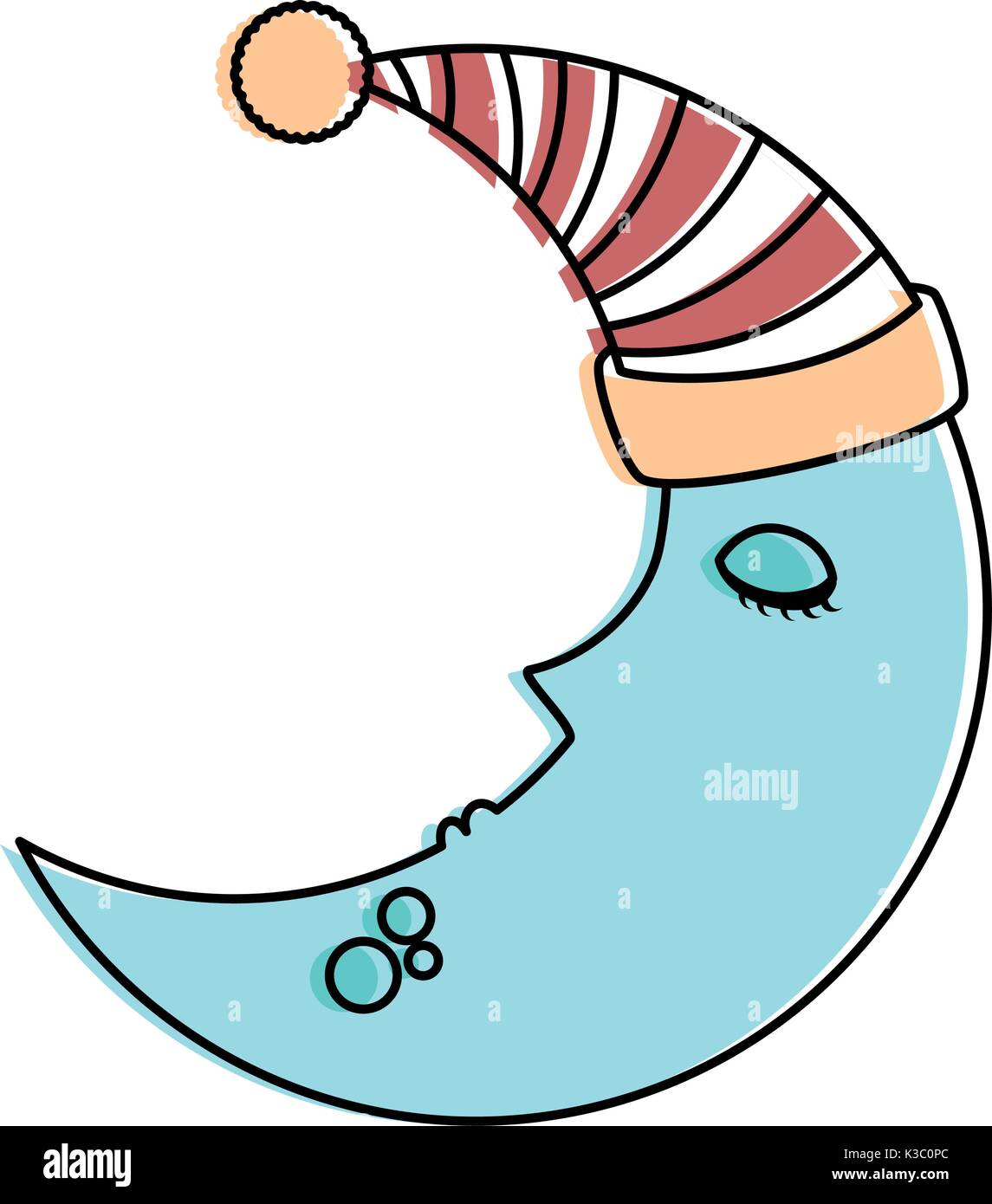 moon with sleeping cap kawaii character Stock Vector Image & Art - Alamy