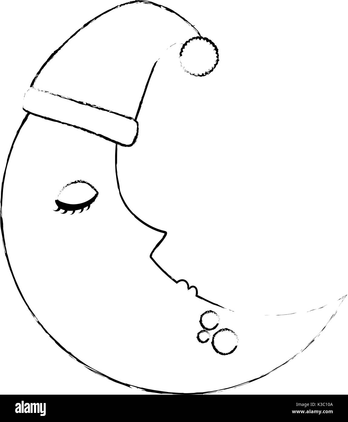 moon with sleeping cap kawaii character Stock Vector Image & Art - Alamy