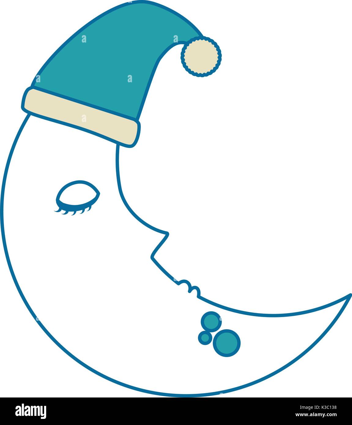moon with sleeping cap kawaii character Stock Vector Image & Art - Alamy