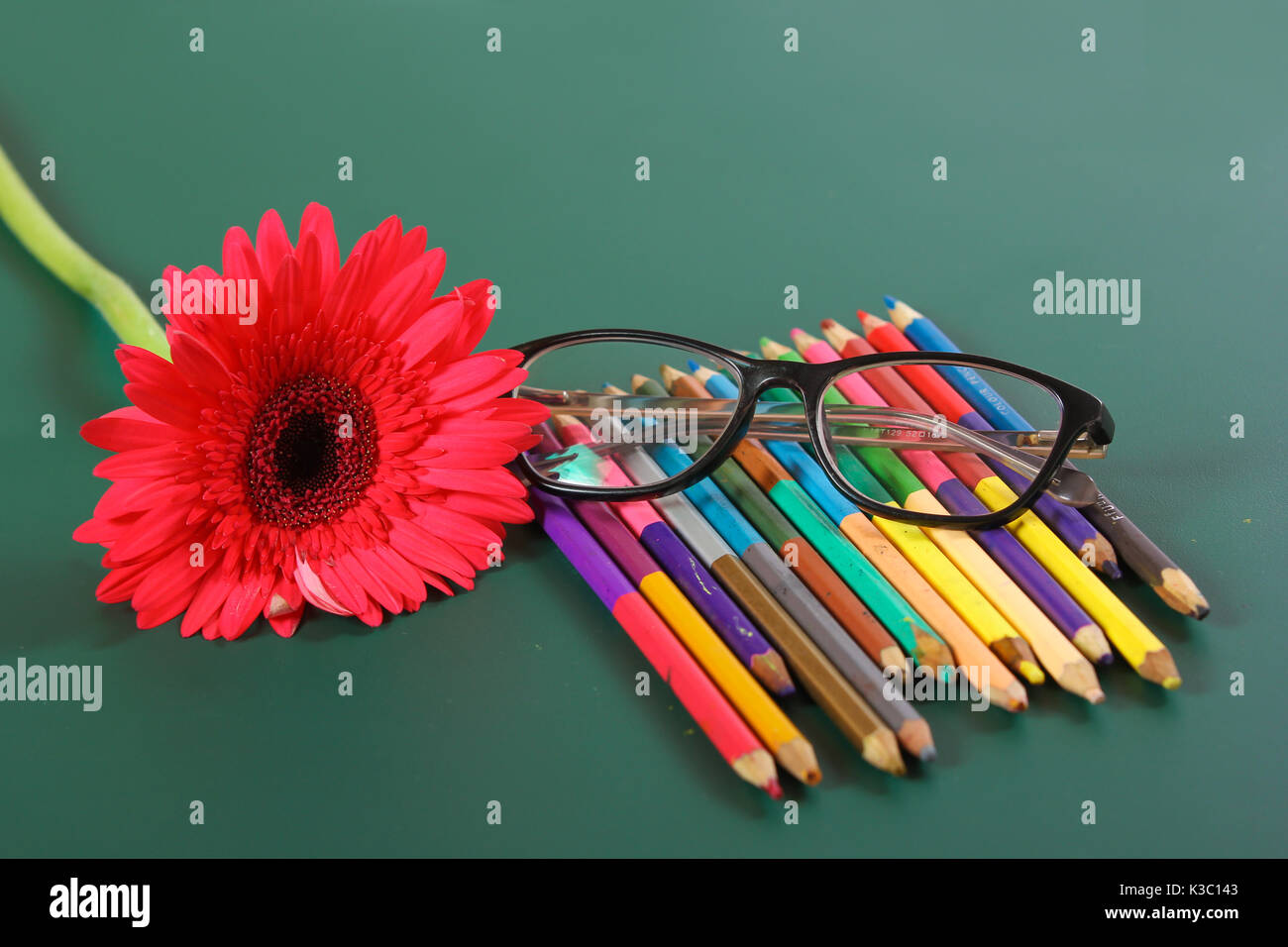 colorful pencil on writing board Stock Photo - Alamy
