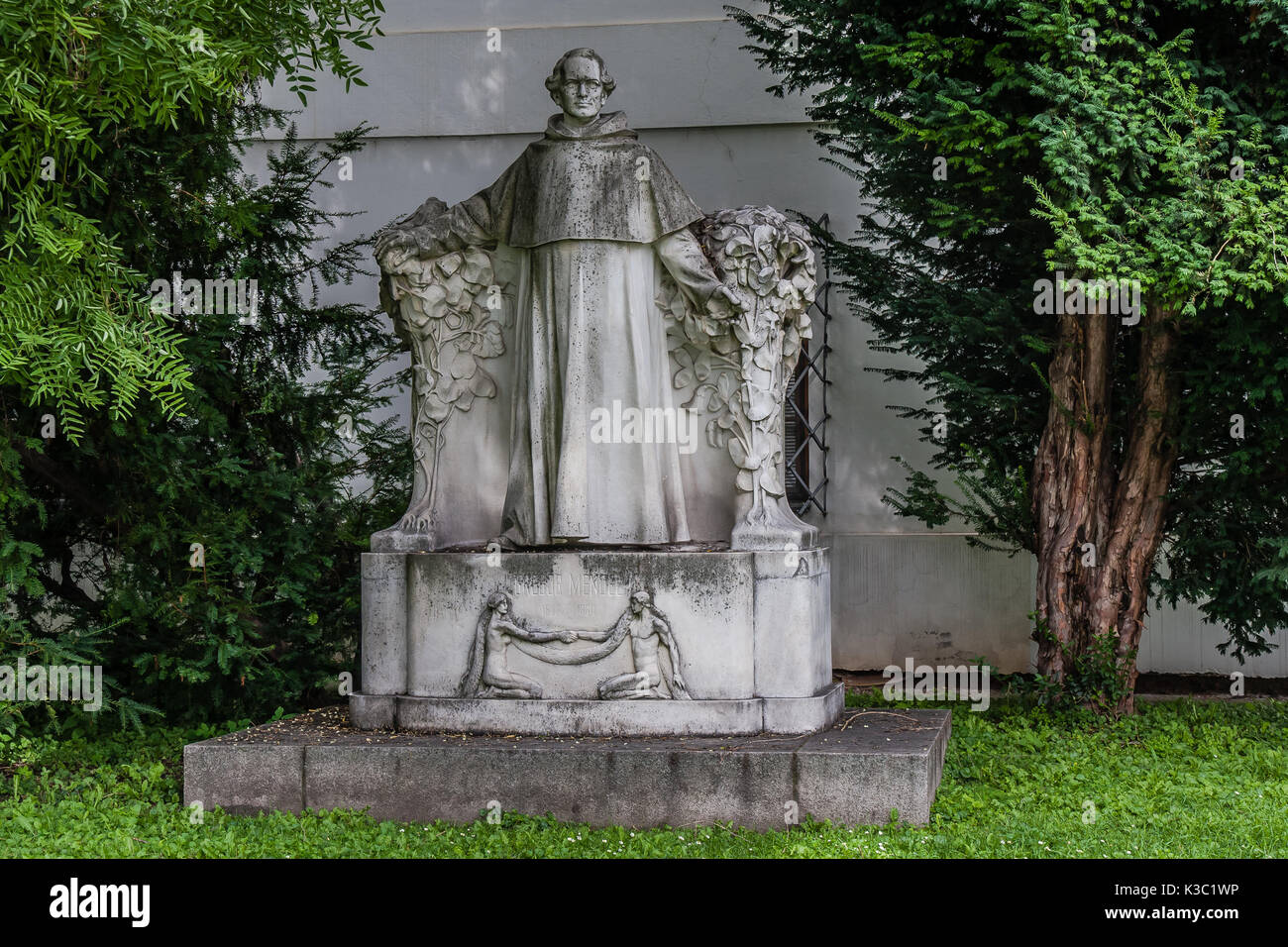 Statue of Gregor Mendel in the garden at the Mendelianum, the Mendel ...