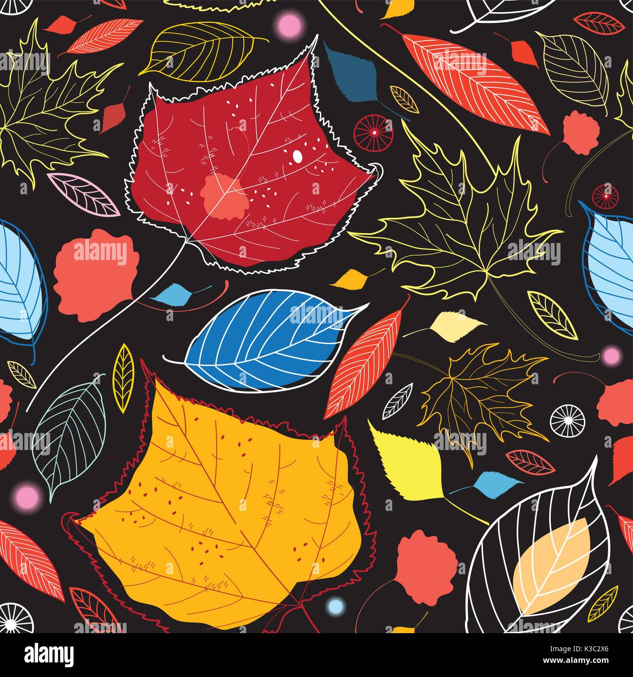 Seamless autumn pattern leaves different on a dark background Stock ...