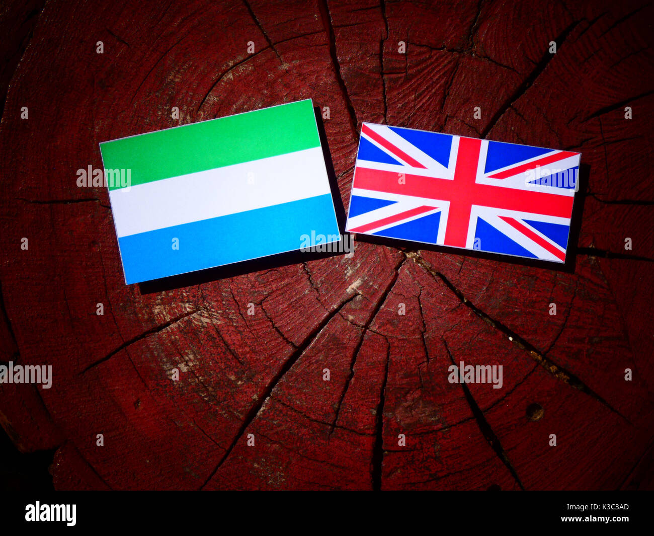 Sierra Leone flag with British flag on a tree stump isolated Stock ...
