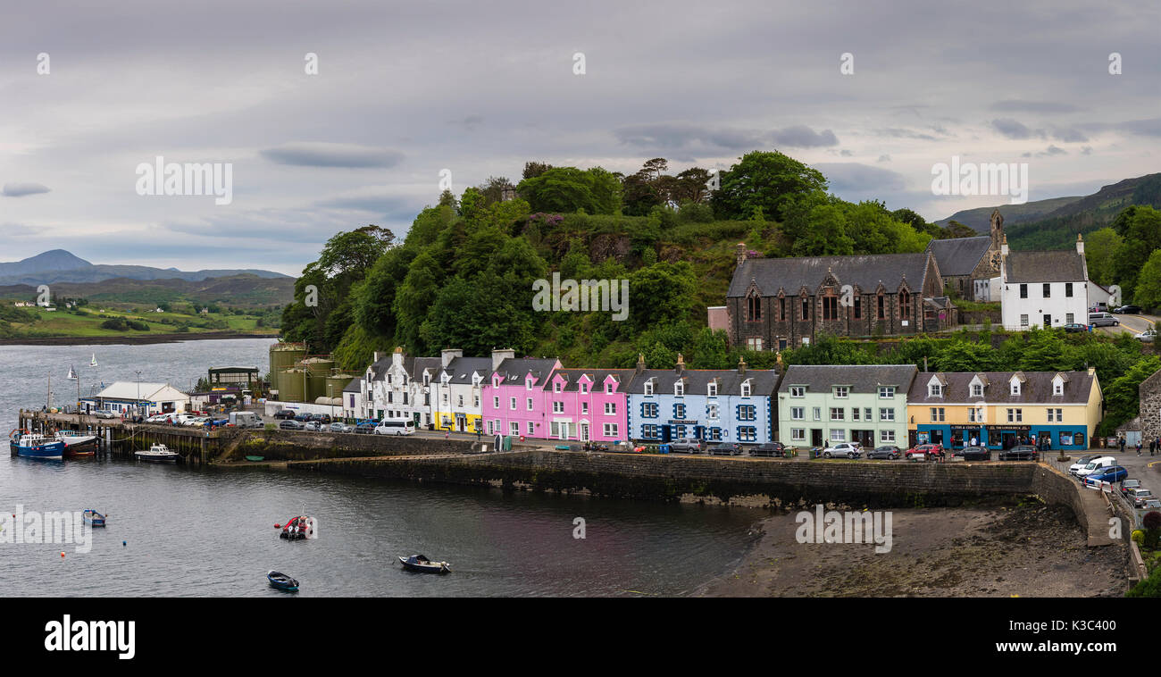 Colourful houses in the harbour of Portree on the Isle of Skye ...