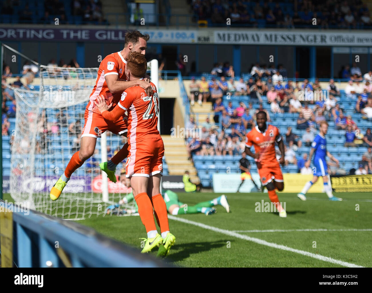 Shewsbury Town's Alex Rodman (left) celebrates scoring their second ...