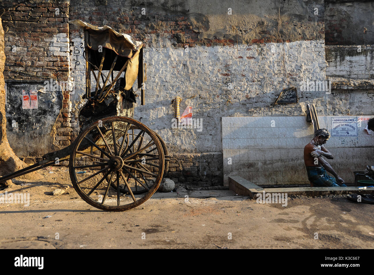 Hand pulled rickshaw calcutta street scene calcutta india hi-res stock ...