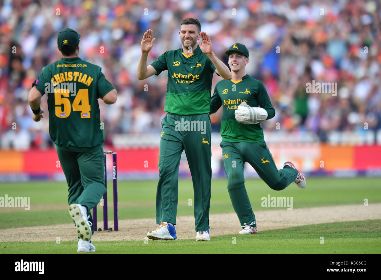 Nottinghams harry gurney celebrates taking wicket hampshires kyle ...