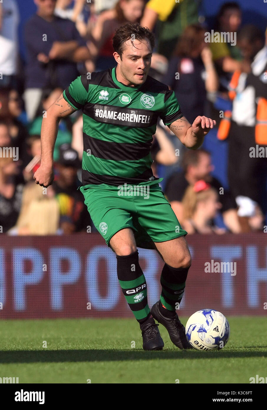 Team Shearer's Ed Westwick with the ball during Game4Grenfell, a ...