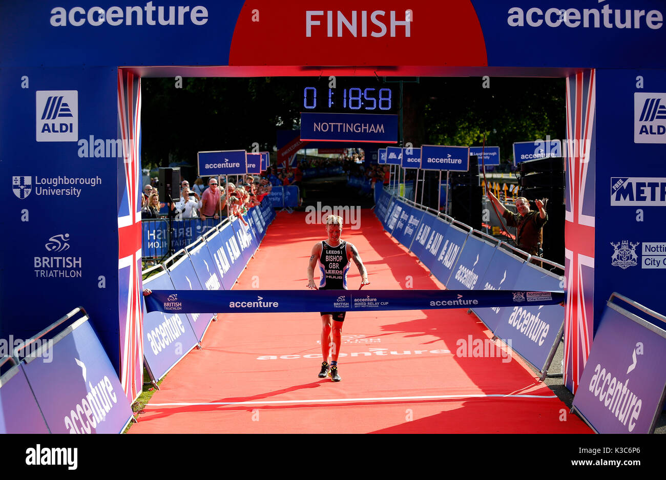 Tom Bishop of Leeds 1 crosses the finish line to win the British ...