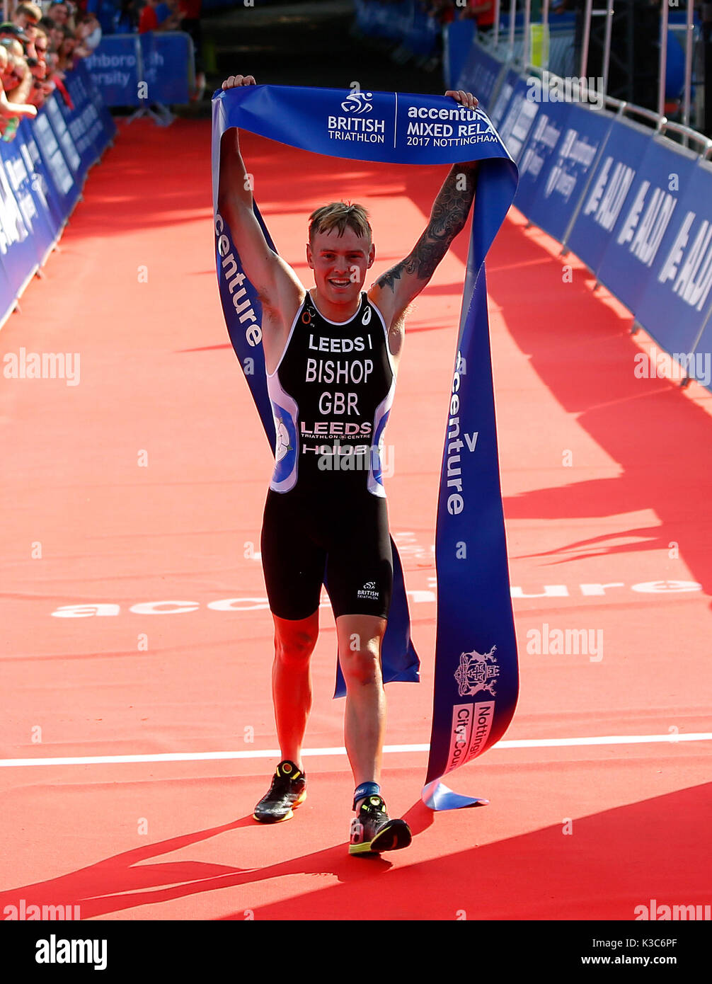 Tom Bishop of Leeds 1 crosses the finish line to win the British ...