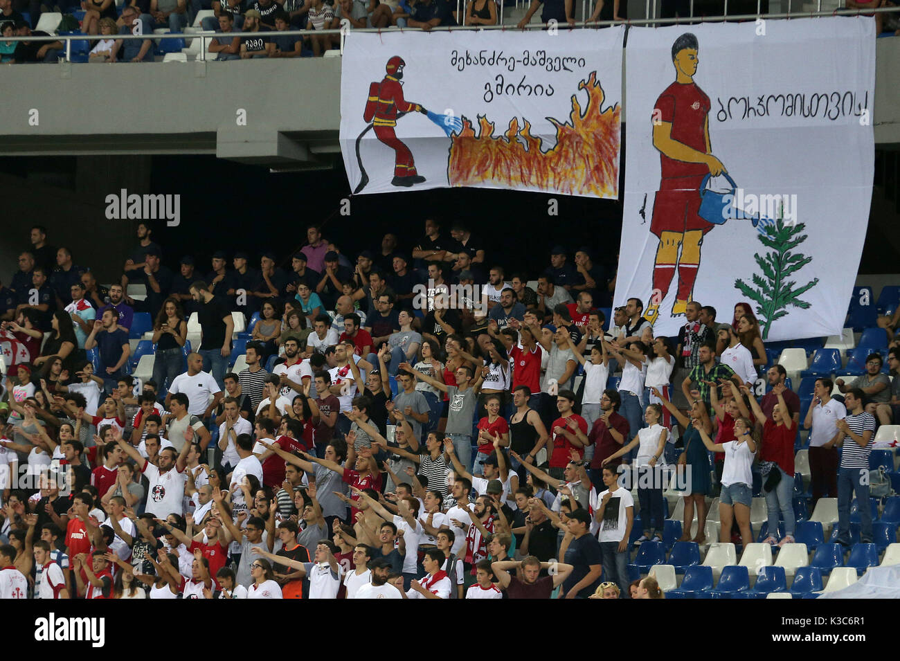 Georgia fans in the stands celebrate their side's equalising goal ...