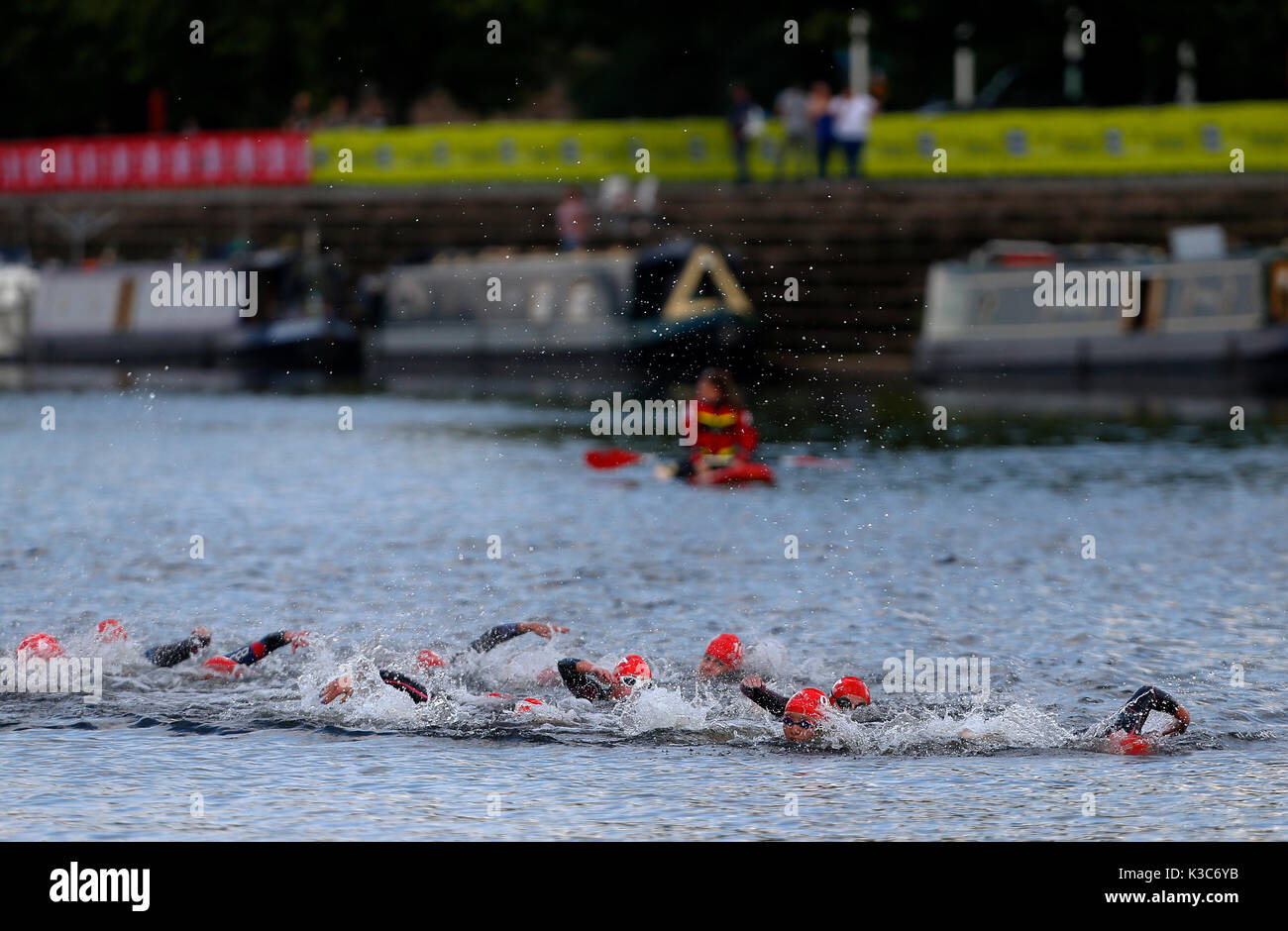 Female swimmers in action during the British Triathlon Mixed Relay Cup ...