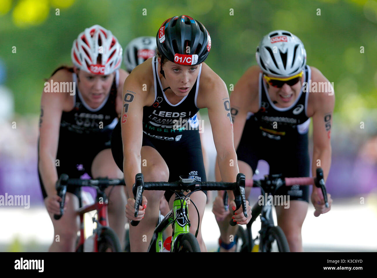 Jess Learmonth (centre) of Leeds 1 in action on the bike during the ...