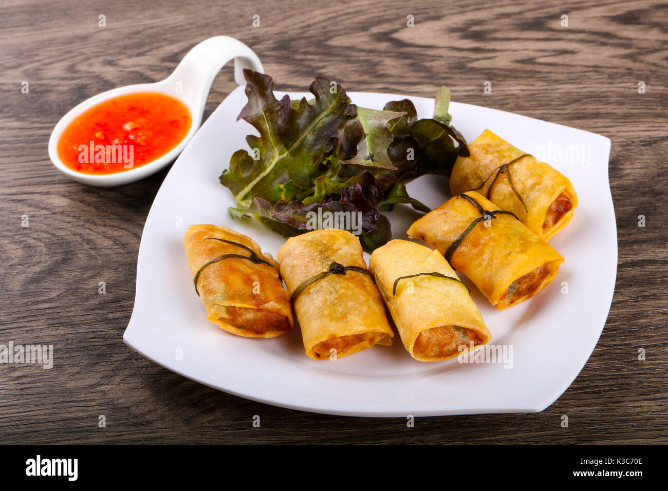 Traditional Asian spring roll with shrimps and vegetables Stock Photo ...