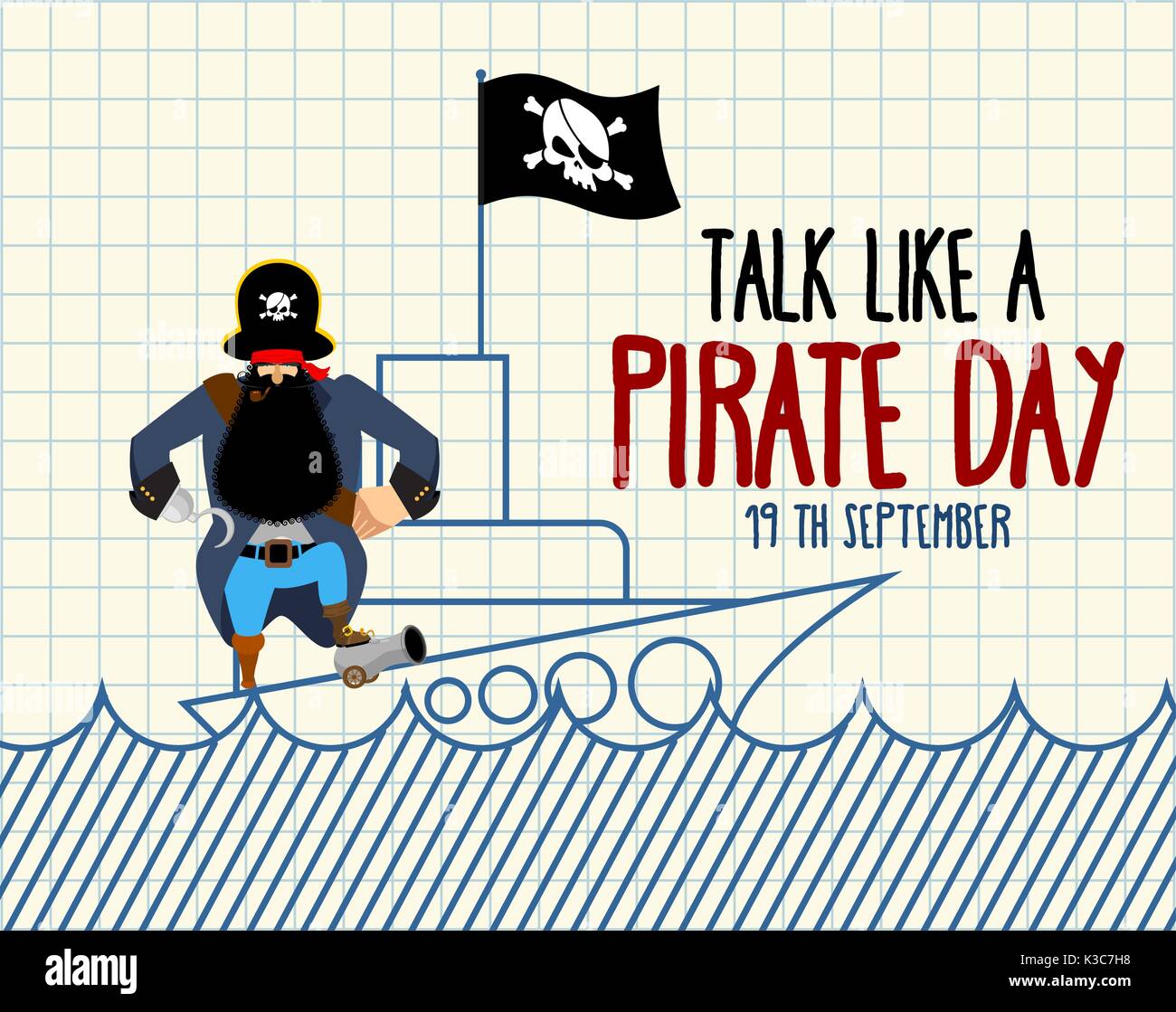 International Talk Like A Pirate Day. Painted ship and buccaneer. Scary ...