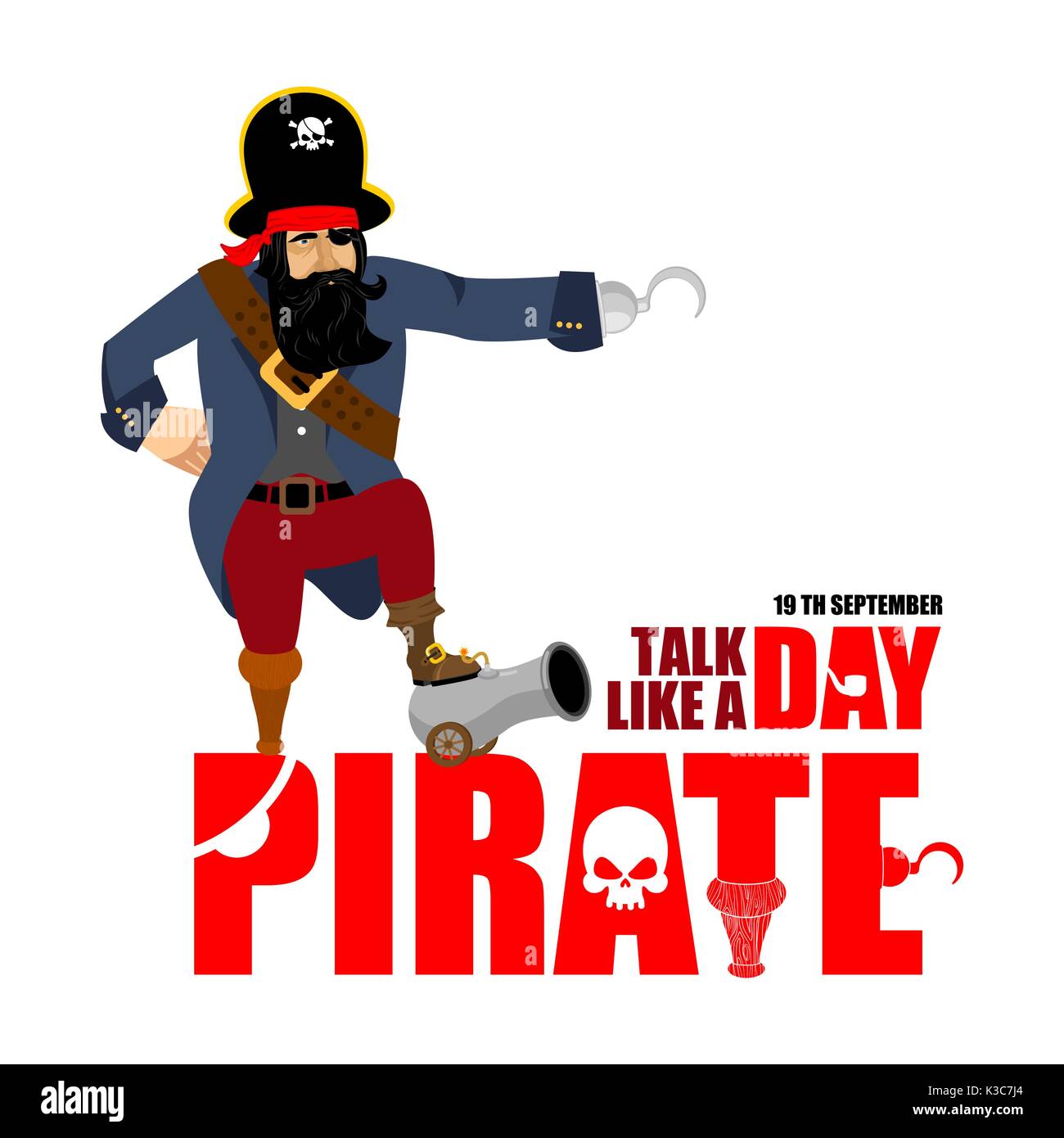 International Talk Like A Pirate Day. Pirate Hook and cannon. Eye patch ...