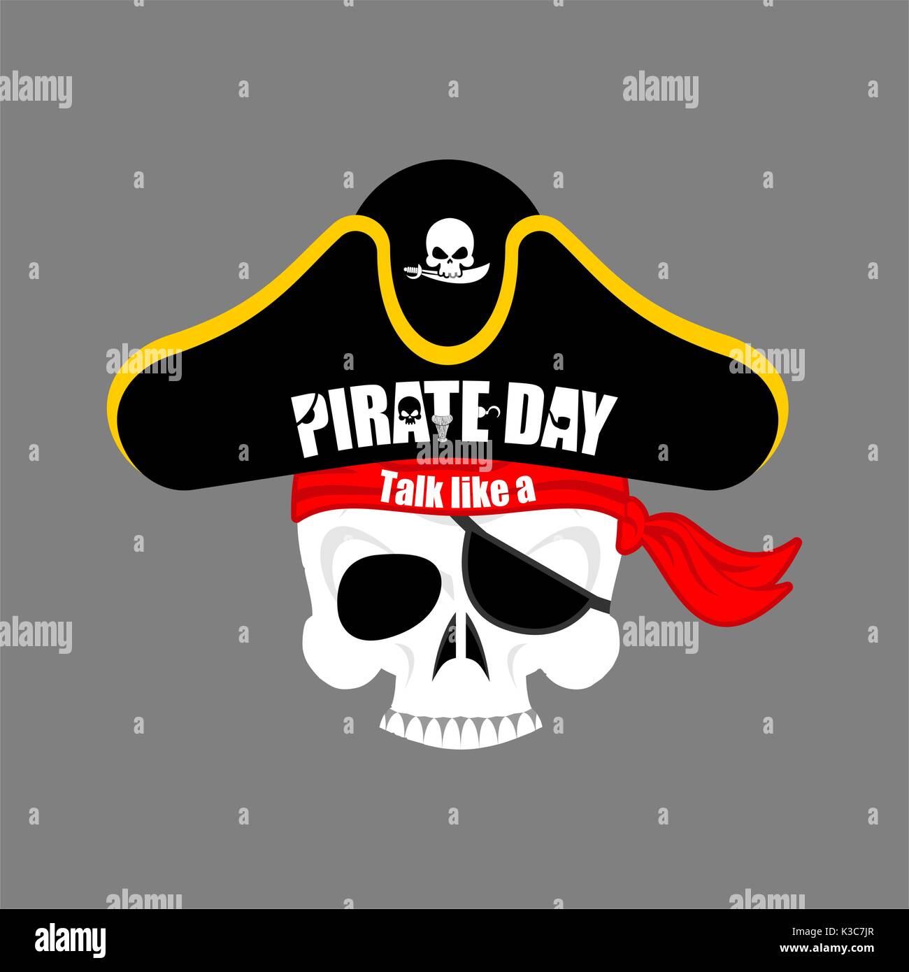 International Talk Like A Pirate Day. Skull Pirate portrait in hat. Eye ...
