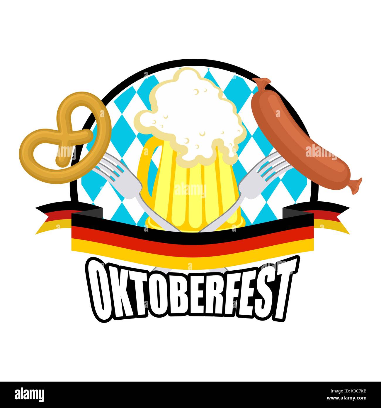 Oktoberfest logo. beer, sausage and pretzel. Sign National Holiday of ...