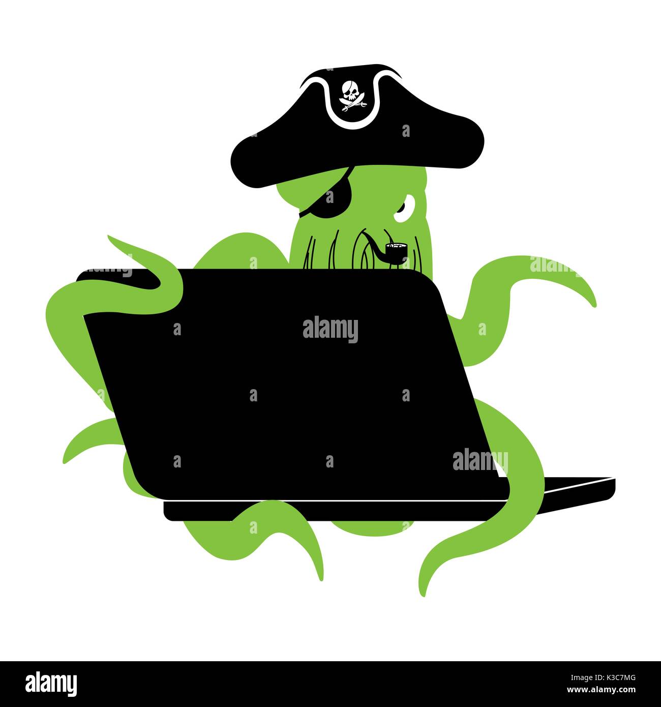 Web pirate Octopus and laptop. poulpe internet hacker and PC. devilfish ...