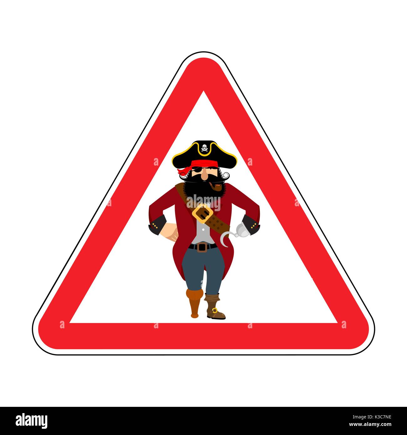 Attention pirate. red warning sign rover. Caution filibuster Stock ...