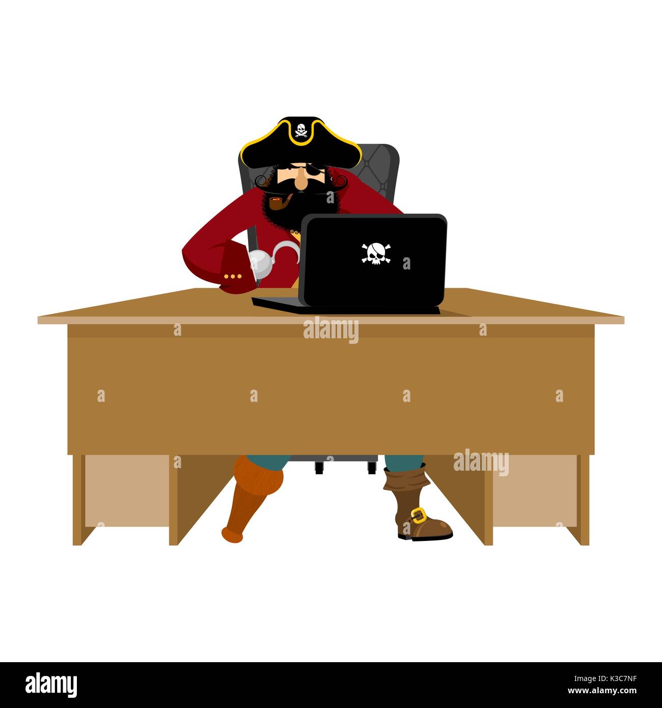 Web pirate and laptop. internet hacker and PC. buccaneer and computer ...
