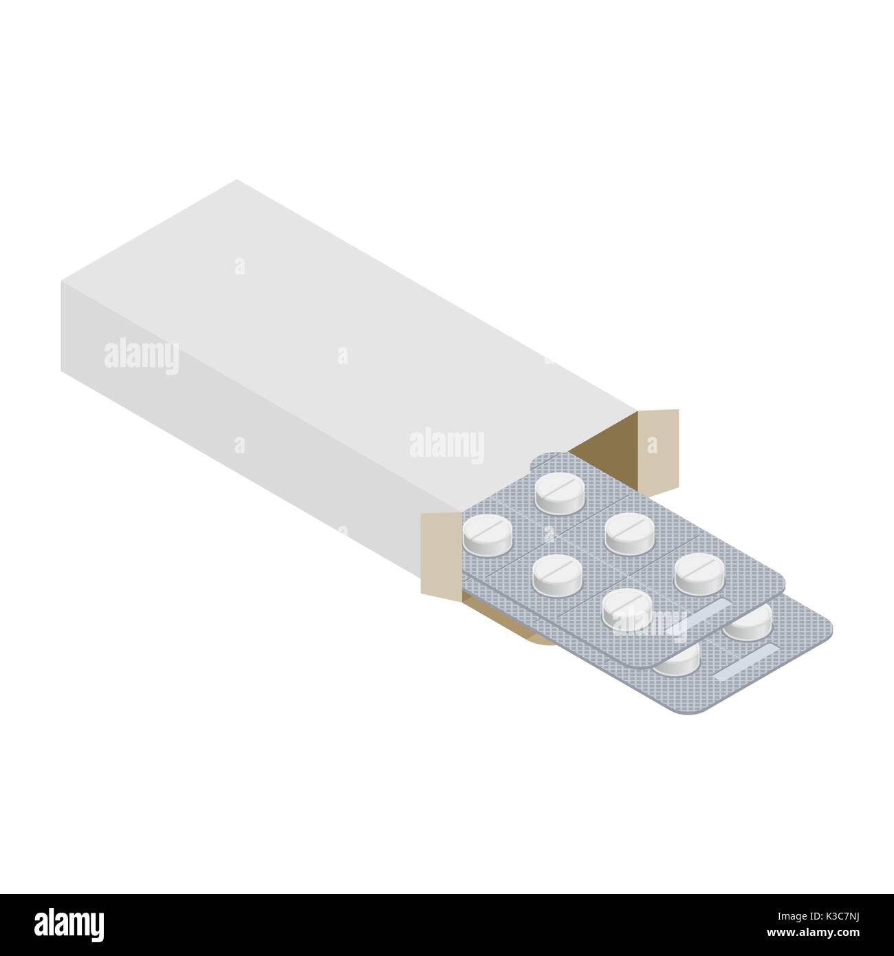 Tablets paper box packaging mock up template isolated. Blister is ...