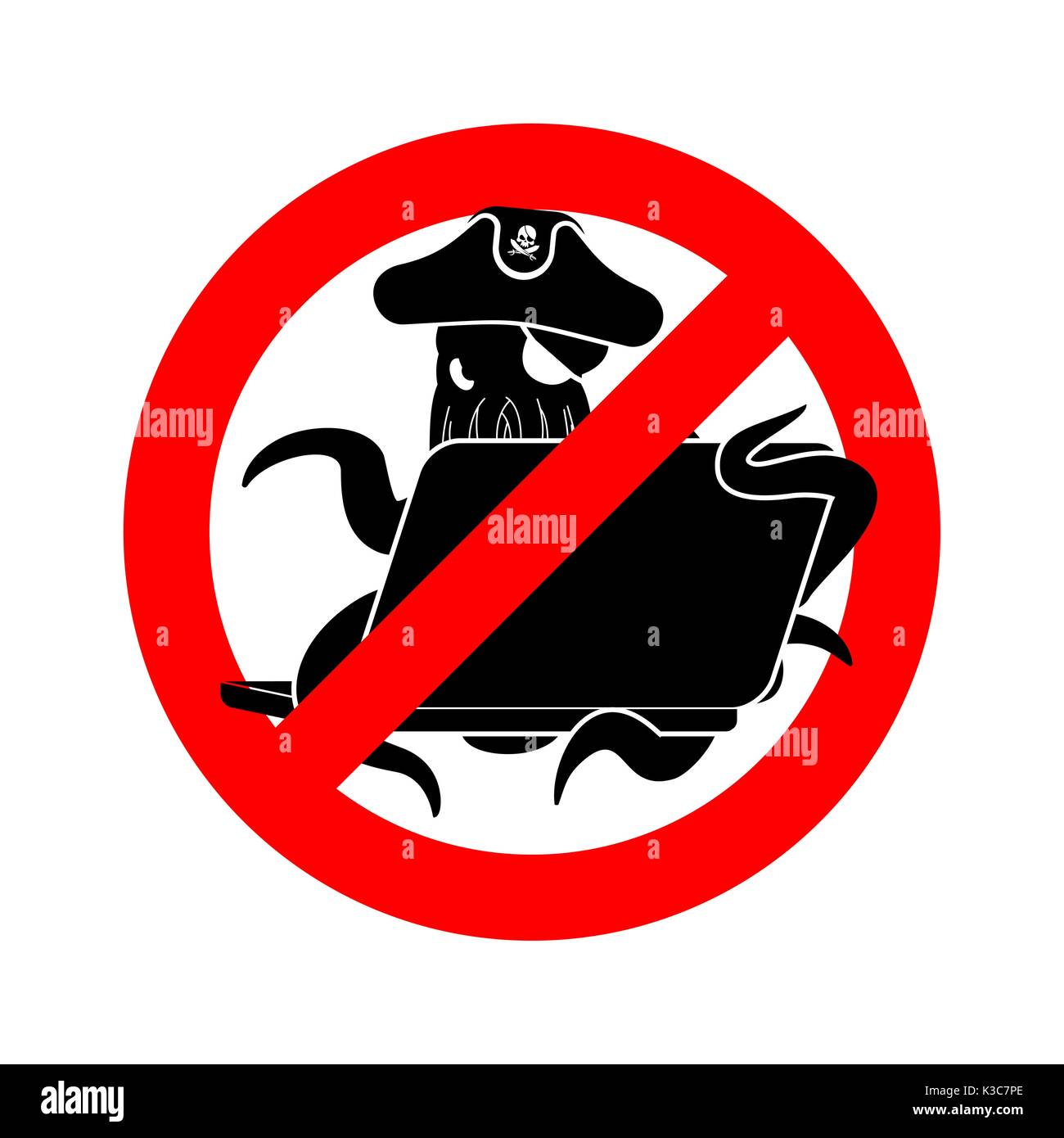 Stop Web pirate Octopus and laptop. Ban sign poulpe internet hacker and ...