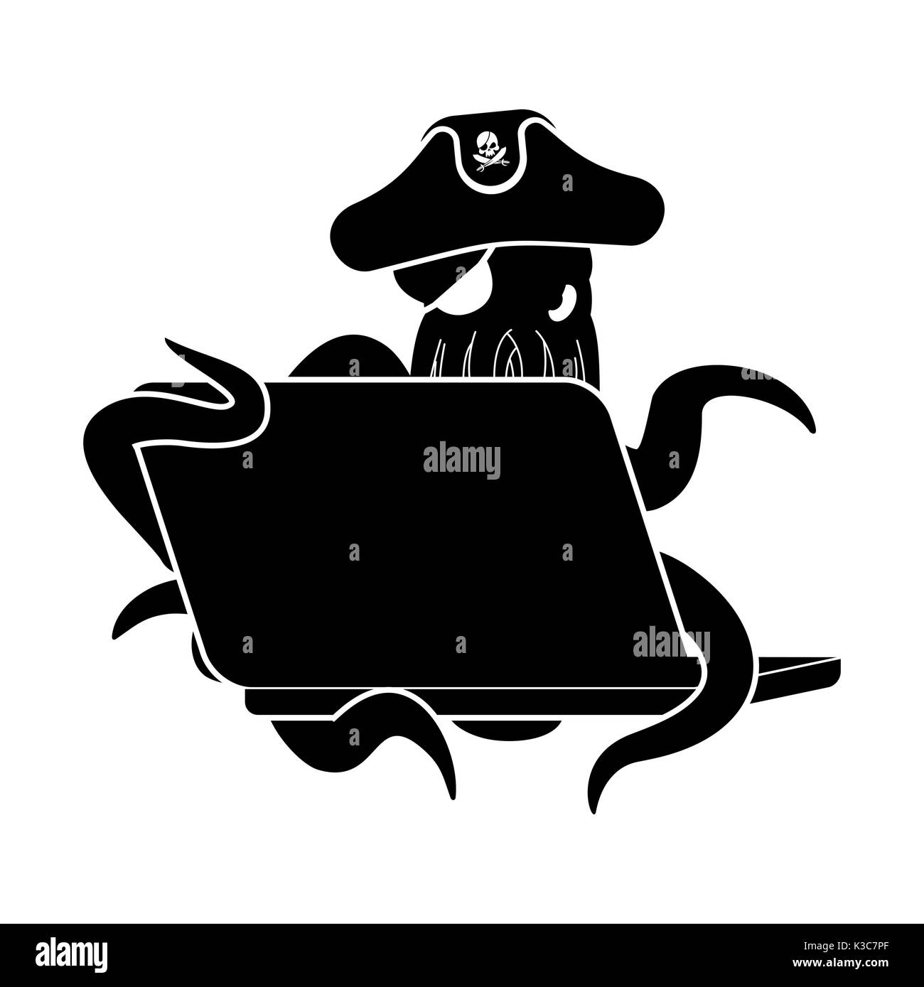 Web pirate Octopus and laptop. poulpe internet hacker and PC. devilfish ...