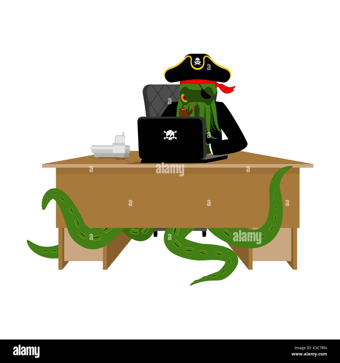 Web pirate Octopus and laptop. poulpe internet hacker and PC. devilfish ...