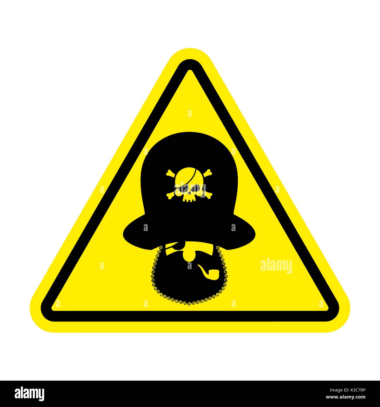 Attention pirate. Yellow warning sign rover. Caution filibuster Stock ...