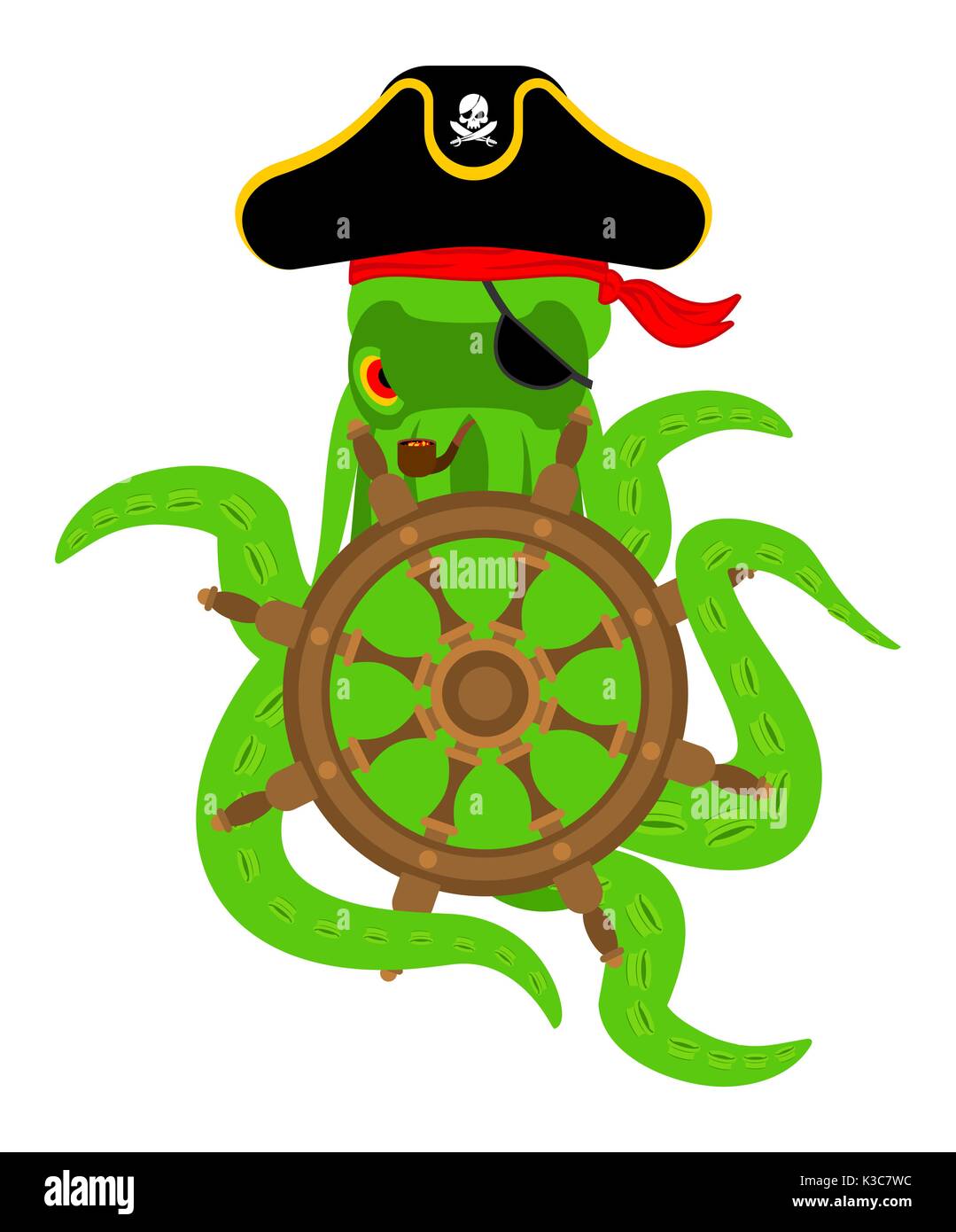 Octopus pirate and Handwheel. poulpe buccaneer and Rudder. Eye patch ...