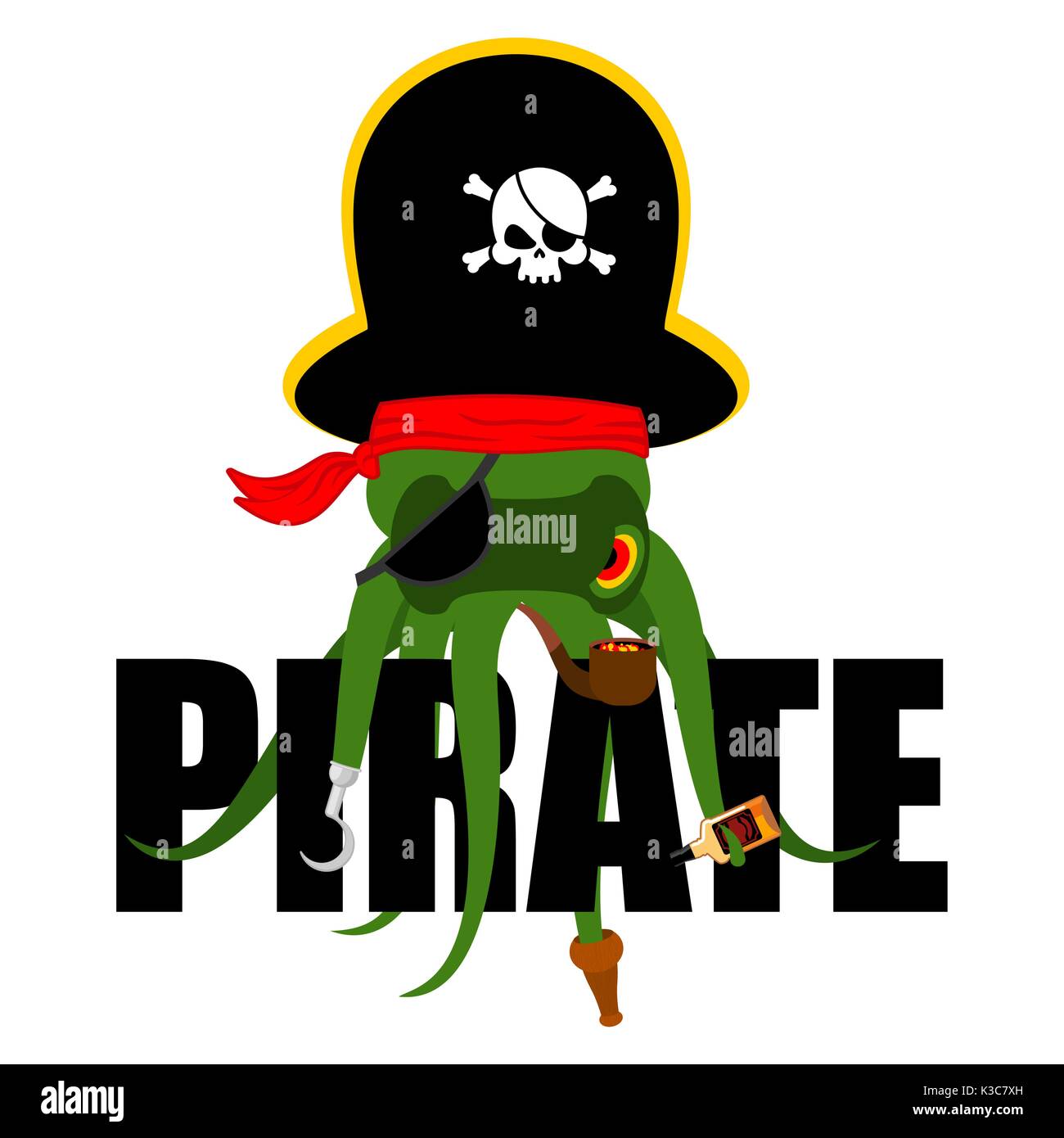 Octopus pirate. poulpe buccaneer. Eye patch and smoking pipe. pirates ...