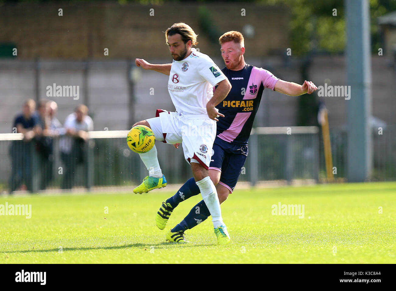Billy Medlock of Hastings and Mark Weatherstone of Dulwich during ...