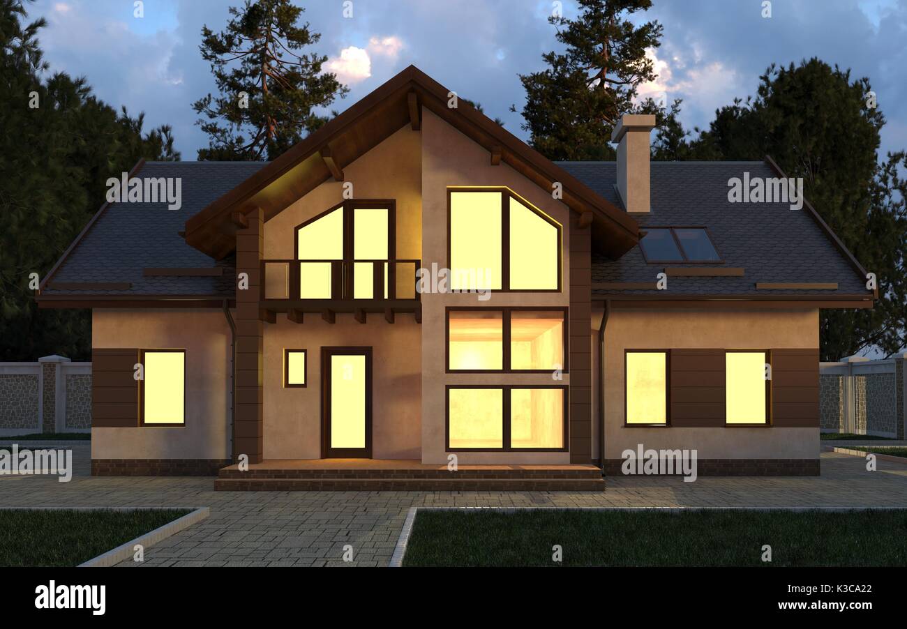 Photo realistic render of the house 3d illustration Stock Photo - Alamy