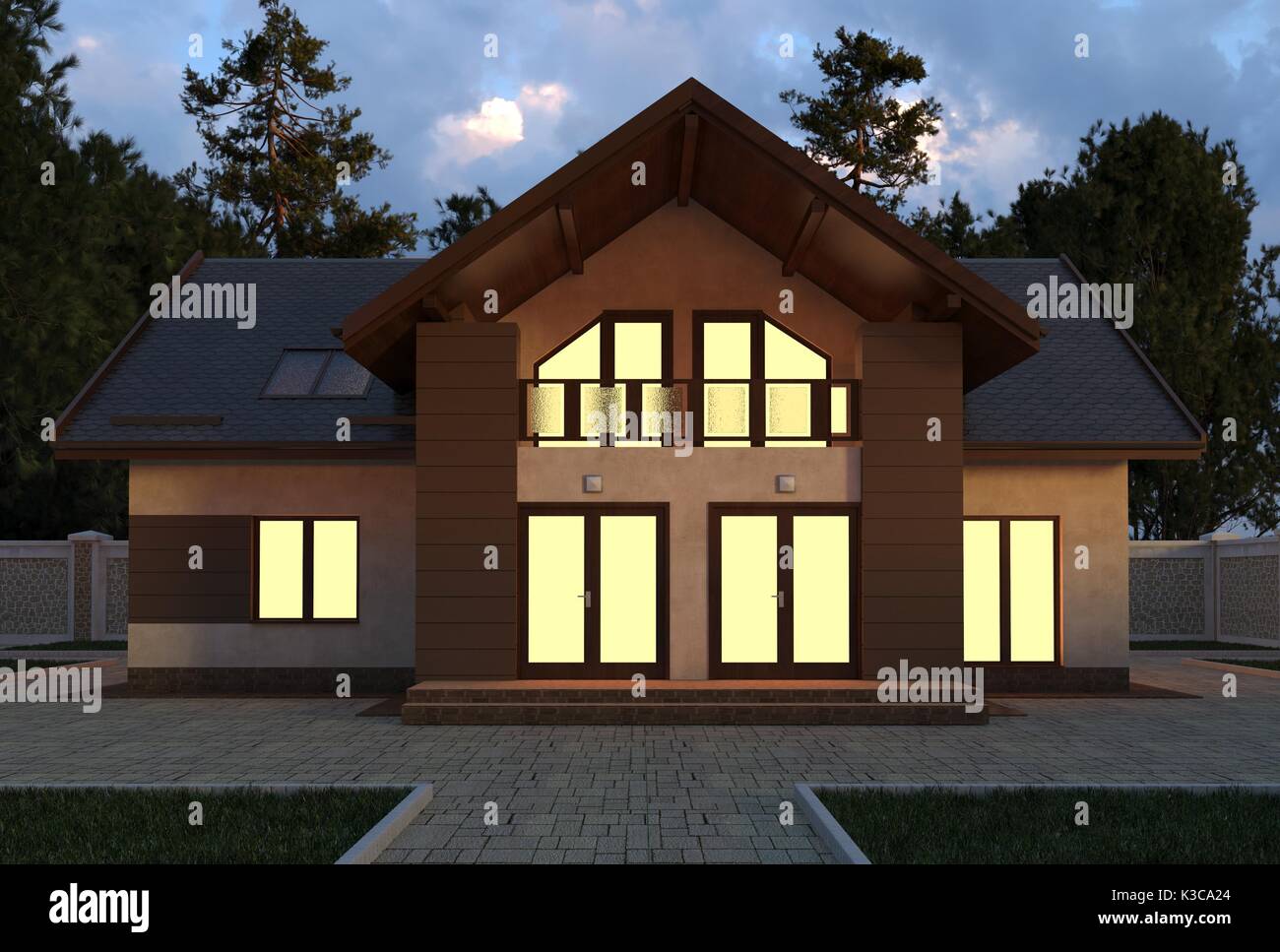 Photo realistic render of the house 3d illustration Stock Photo - Alamy