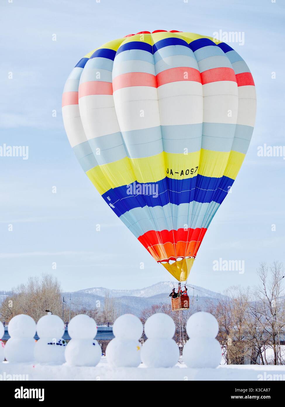 Hot air balloon at Asahikawa Winter Festival, Hokkaido, Japan Stock ...