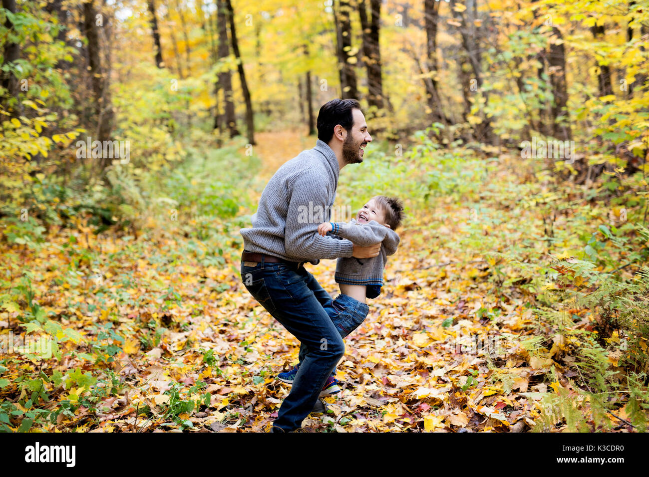 nature with dad in forest autumn Stock Photo - Alamy