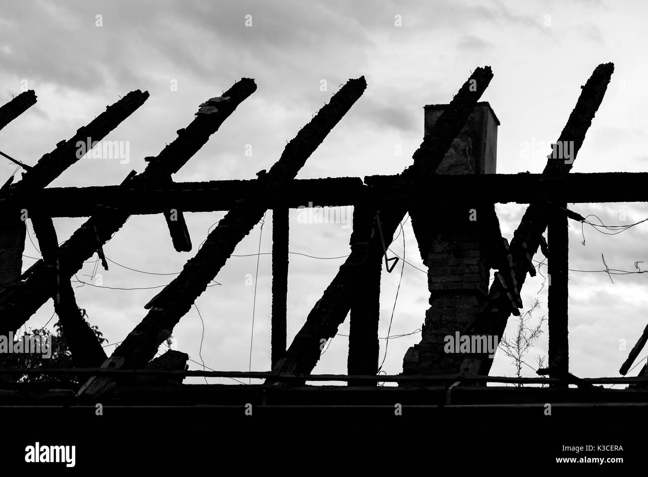 Roof damage house Black and White Stock Photos & Images - Alamy