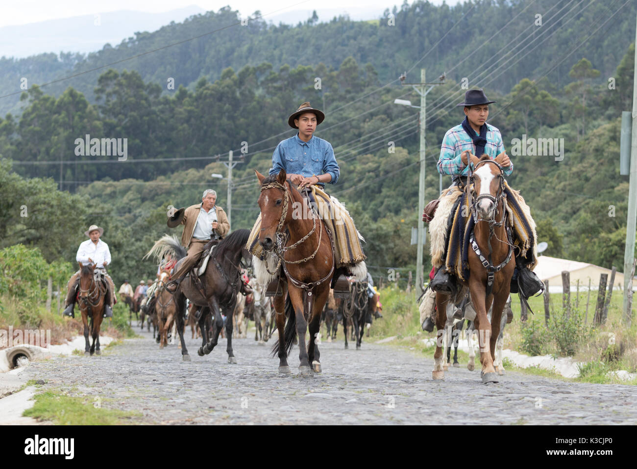 May 27, 2017 Sangolqui, Ecuador: young cowboy on horse back wearing ...