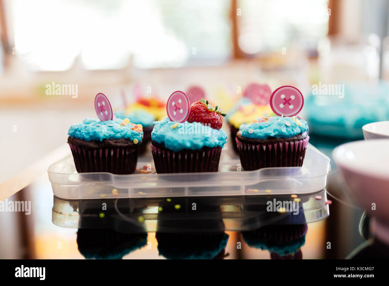 Birthday muffins decorated by child Stock Photo - Alamy