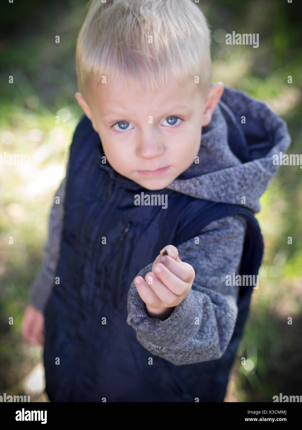 little caucasian boy demonstrated a beetle Stock Photo - Alamy